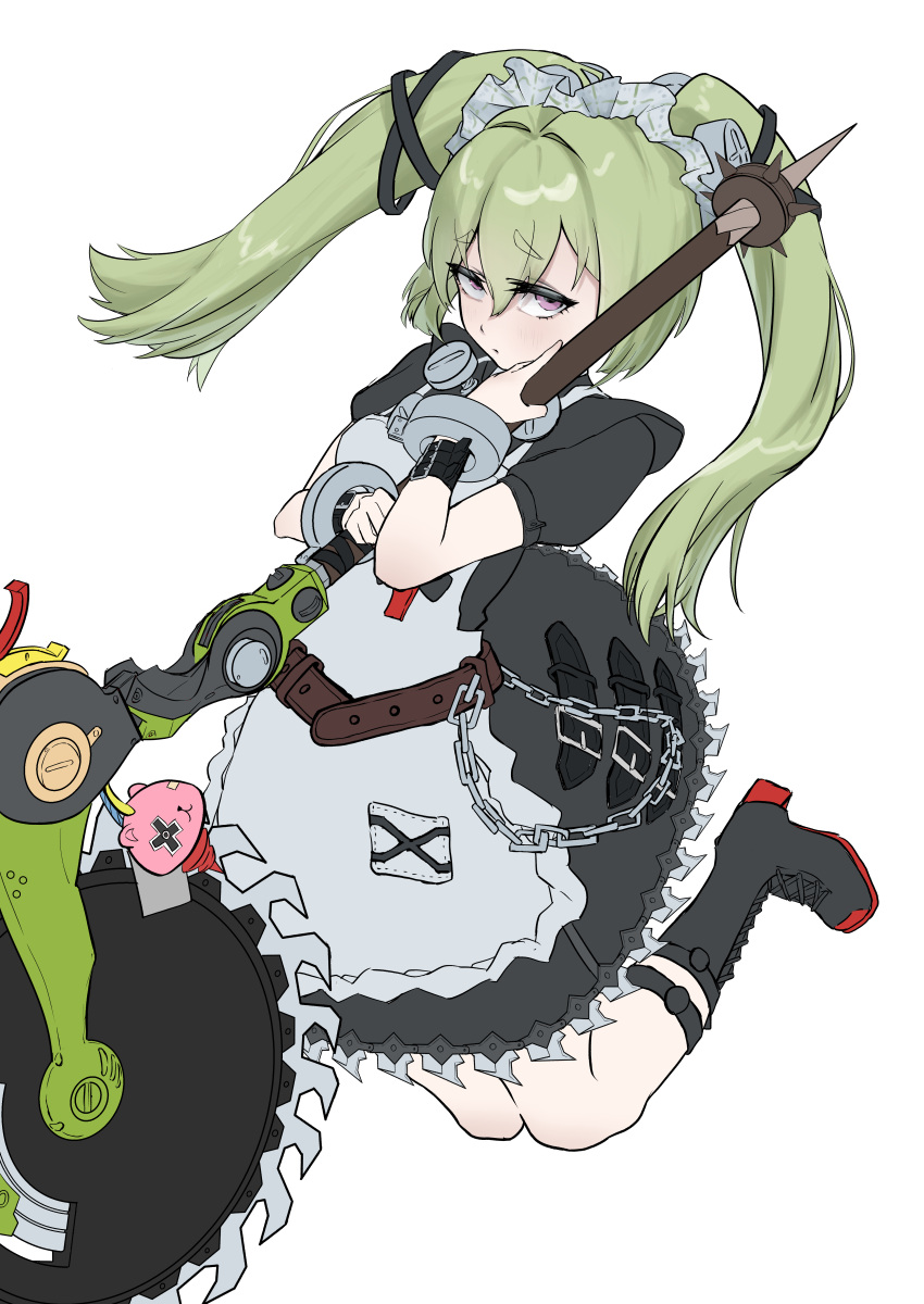 Safebooru - 1girl absurdres apron black boots black dress boots charm (object) circular saw ...