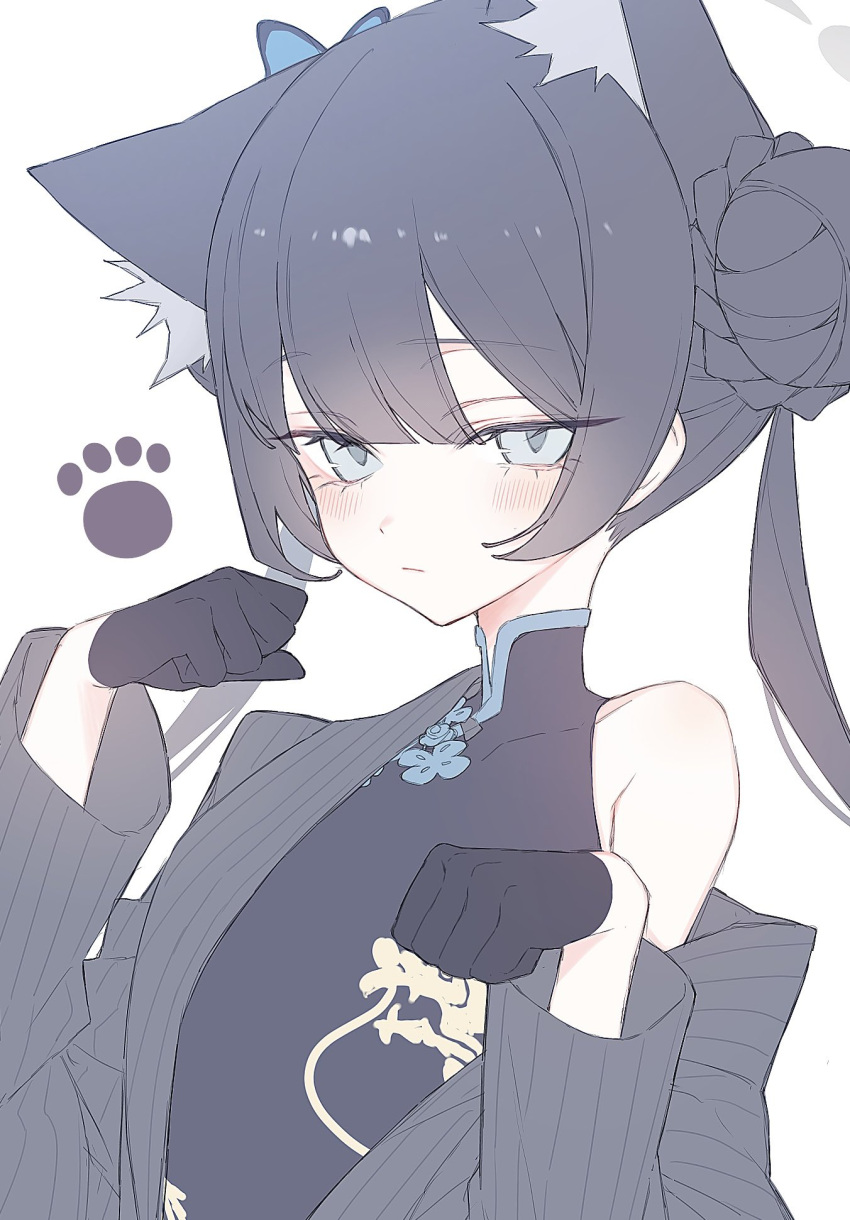 Safebooru - 1girl animal ear fluff animal ears black dress black gloves blue archive blush braid ...