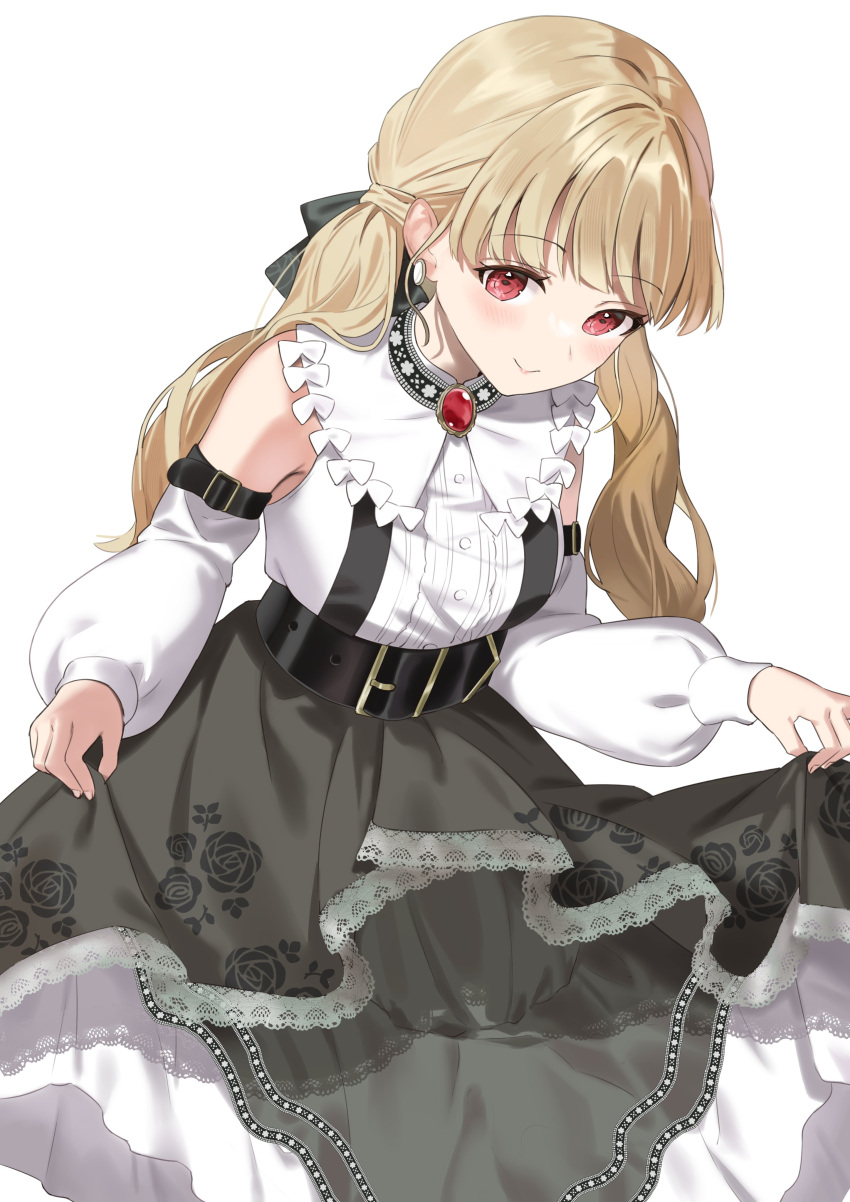 Safebooru - 1girl absurdres armpit crease bare shoulders black skirt blonde hair brooch clothes ...