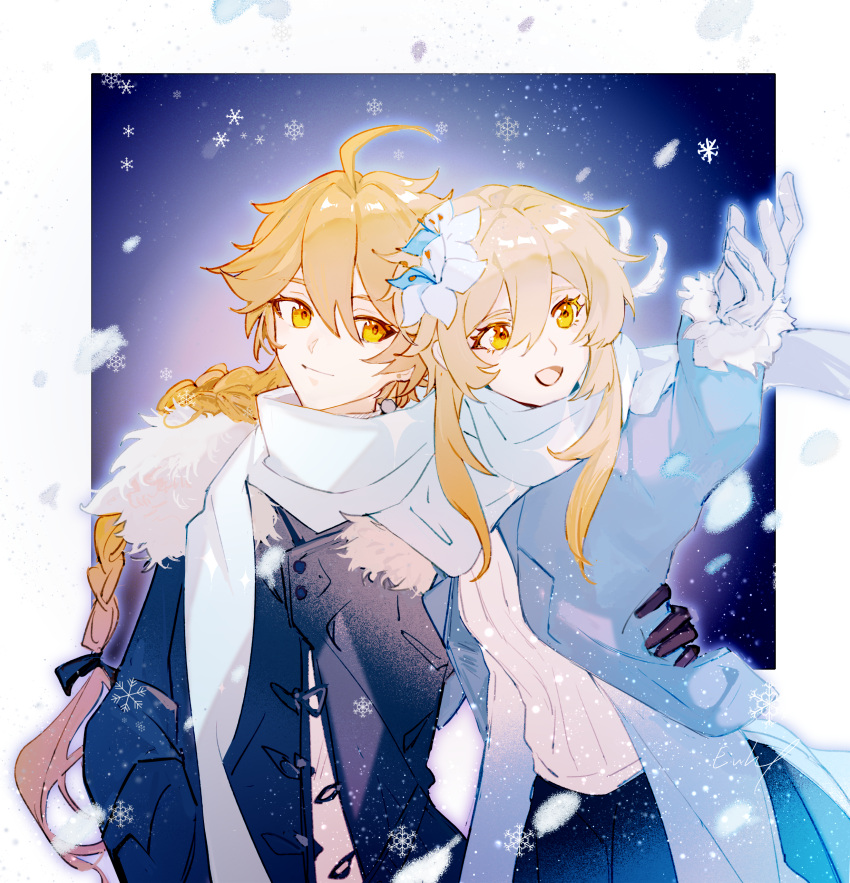 Safebooru - 1boy 1girl absurdres aether (genshin impact) blonde hair coat eucalyptus-household ...