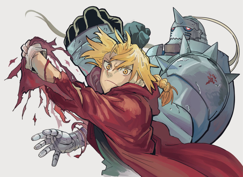 Safebooru - 2boys alphonse elric armor blonde hair braid braided ponytail brothers clenched ...