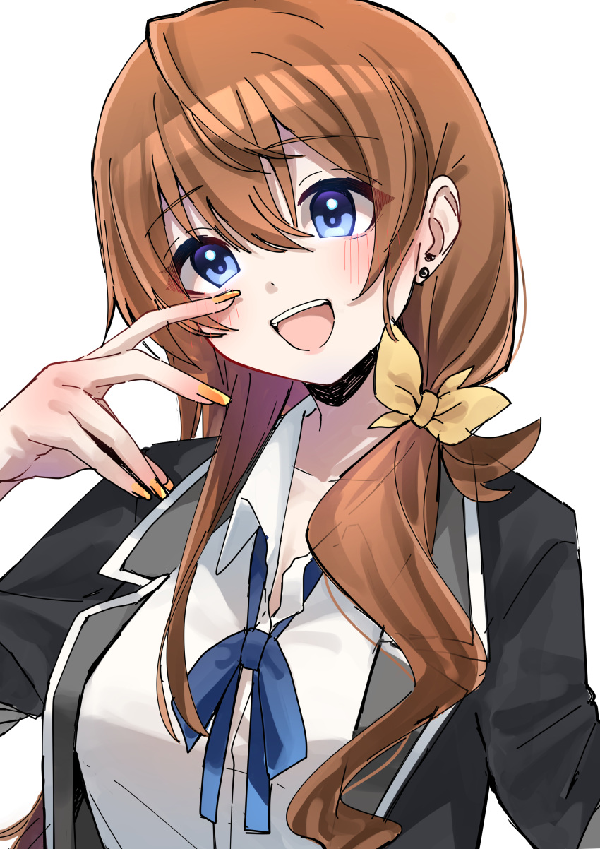 Safebooru - 1girl absurdres arihara tsubasa black jacket blazer blue bow blue eyes blush bow ...