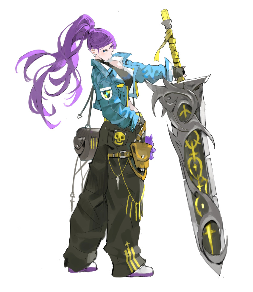 Safebooru - 1girl absurdres arowana2111 black gloves blue jacket earrings fingerless gloves full ...