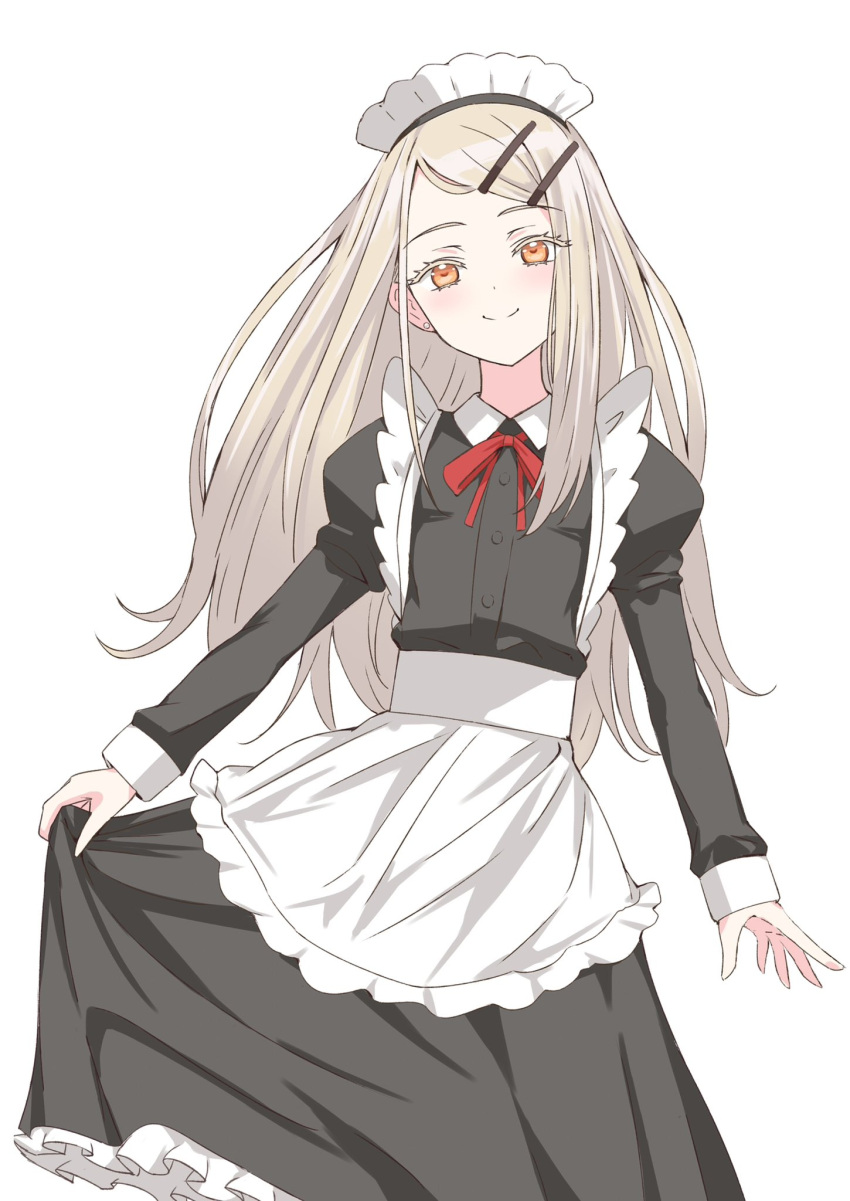 Safebooru - 1girl alternate costume apron black dress blonde hair blush dress enmaided gakuen ...