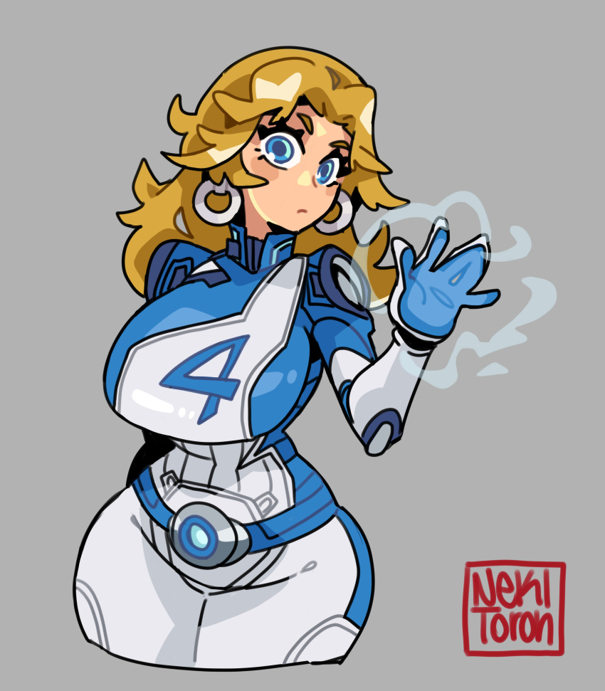 Safebooru - 1girl absurdres animification blonde hair blue bodysuit blue eyes bodysuit breasts ...