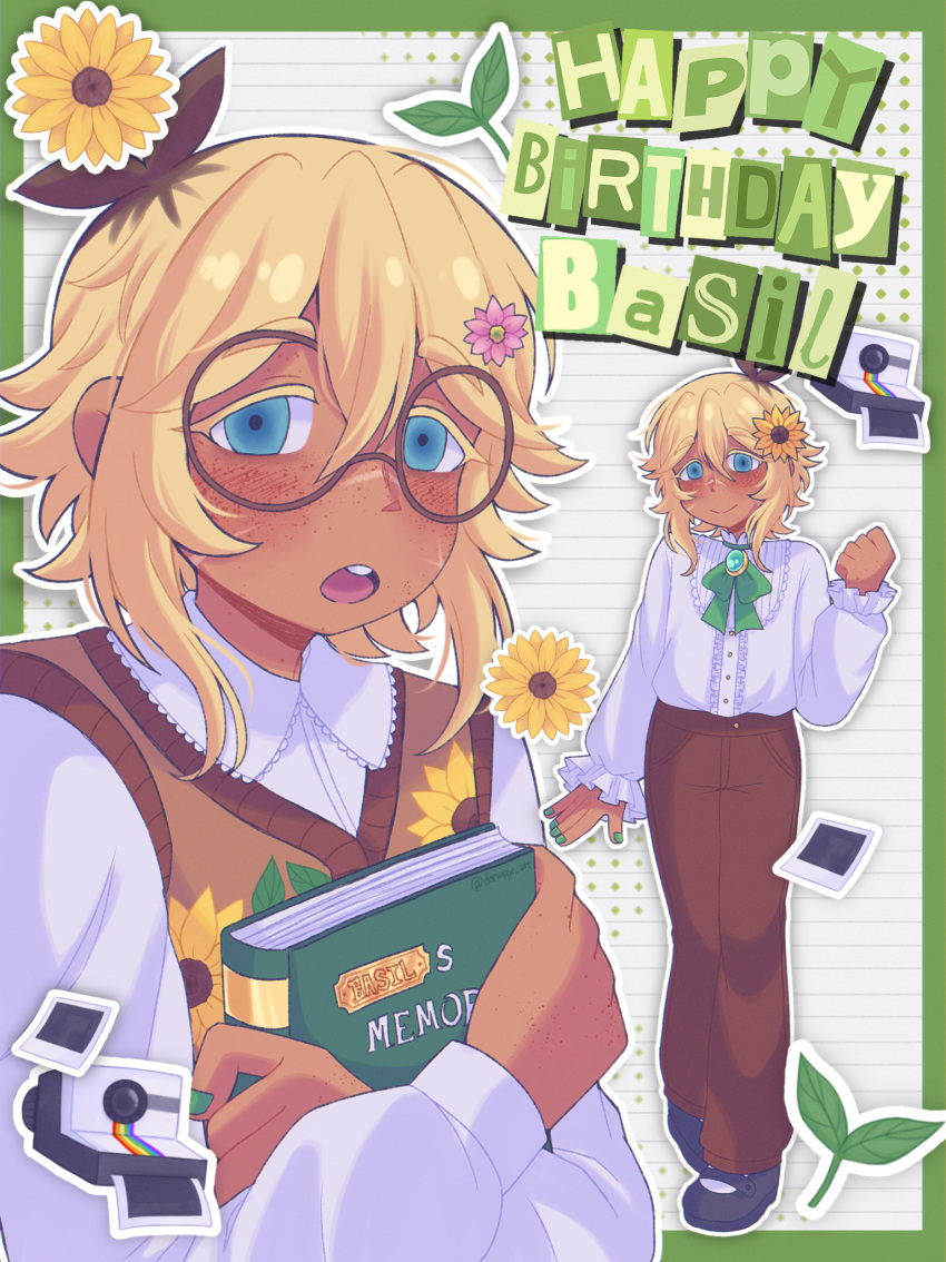 Safebooru - 1boy alternate costume alternate hair color alternate skin color antenna hair basil ...