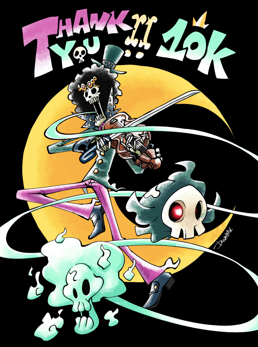 Safebooru - 1boy absurdres afro black background bow (music) brook (one ...