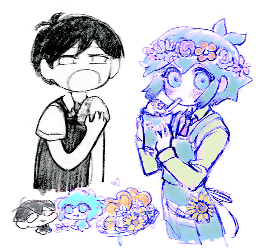 Safebooru - 2boys antenna hair apron basil (headspace) (omori) basil (omori) black hair black ...