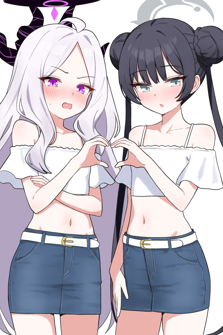 Safebooru - 2girls absurdres ahoge alternate costume belt black hair black halo blue archive ...