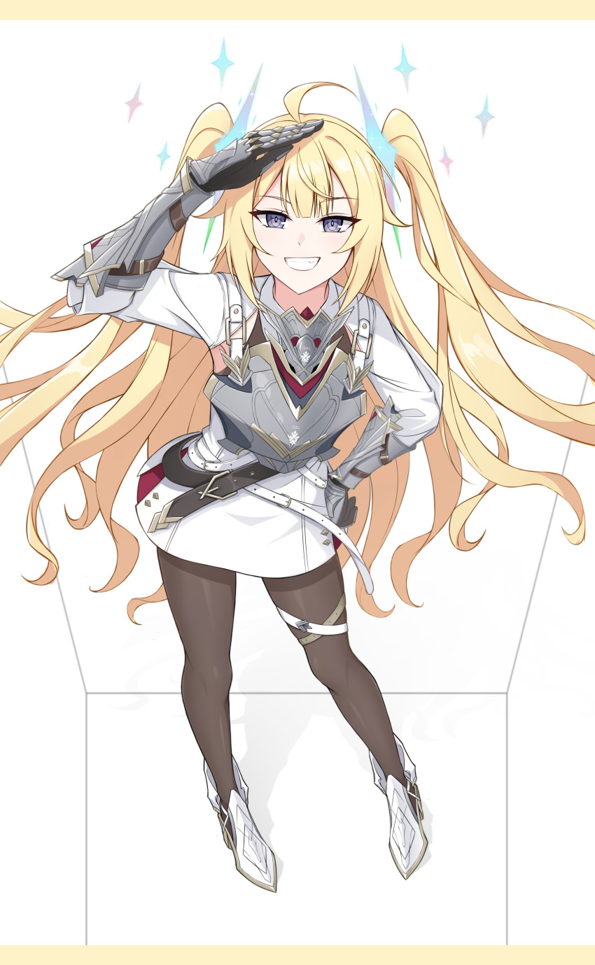 Safebooru - 1girl absurdres ahoge armor armored shoes belt black belt blonde hair breastplate ...