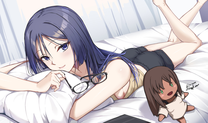 Safebooru - 1girl absurdres alice gear aegis as4gi ass black-framed eyewear black shorts blue ...