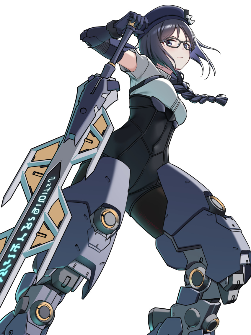 Safebooru - 1girl alice gear aegis black-framed eyewear blue hair braid glasses highres ka ...