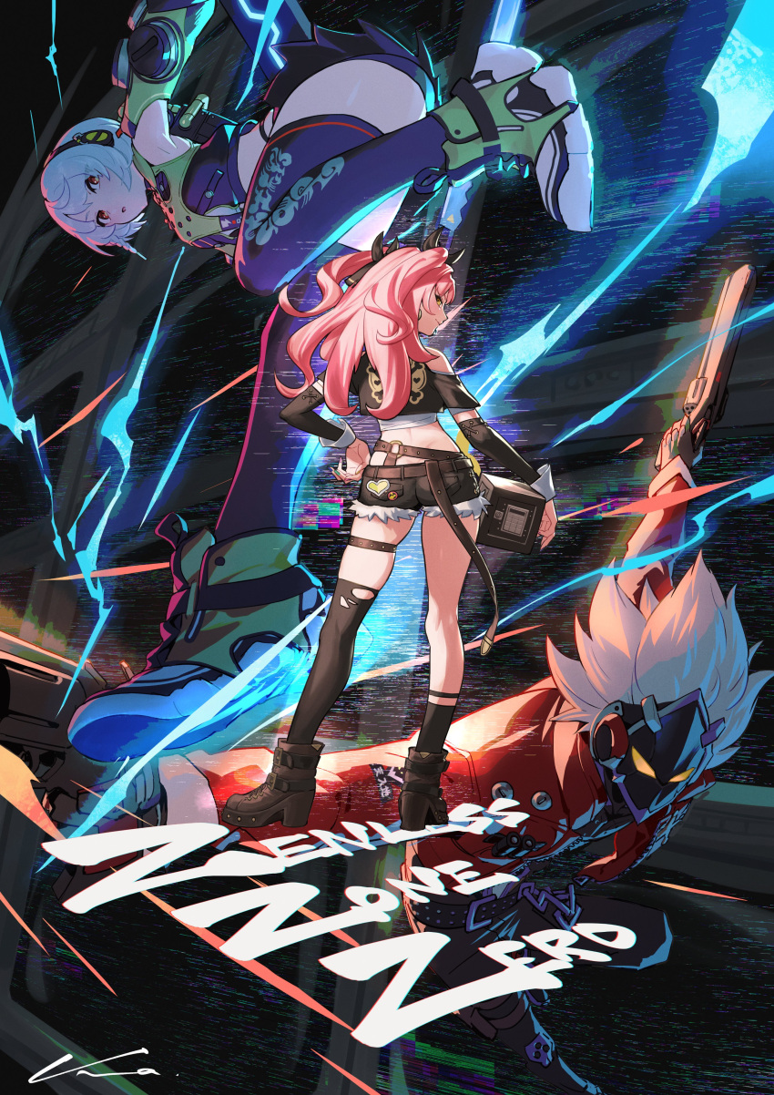 Safebooru - 1boy 2girls absurdres anby demara android ankle boots armpits asymmetrical legwear ...