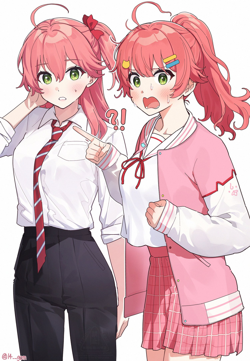 Safebooru - !? 14 (vision5032) 2girls ahoge black pants blush breast ...