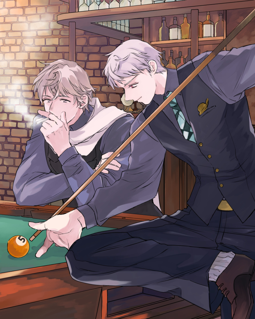 Safebooru - 2boys axis powers hetalia ball between fingers billiard ball black pants black vest ...