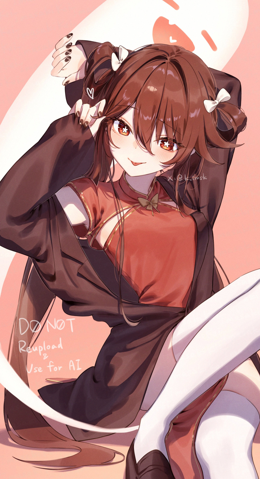 Safebooru - 1girl absurdres alternate costume alternate hairstyle arm up boo tao (genshin impact ...