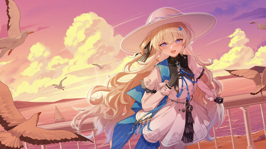 Safebooru - 1girl :d absurdres black bow black collar black gloves blonde hair blue eyes blue ...