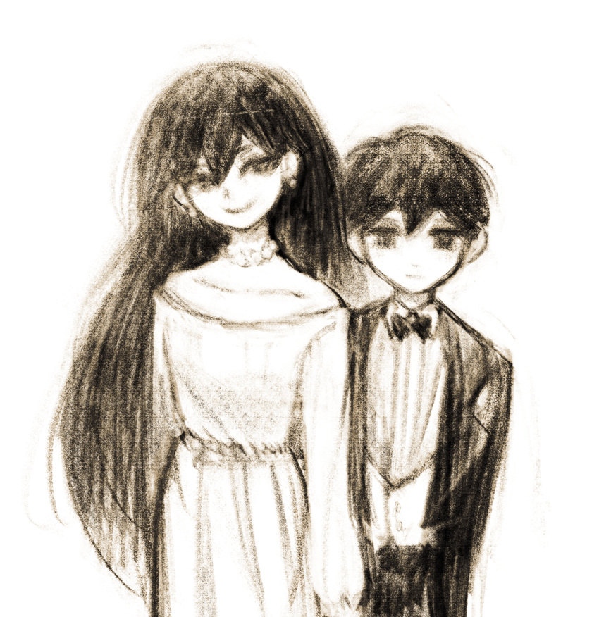 Safebooru - 1boy 1girl aged down antenna hair bare shoulders bow bowtie brother and sister ...