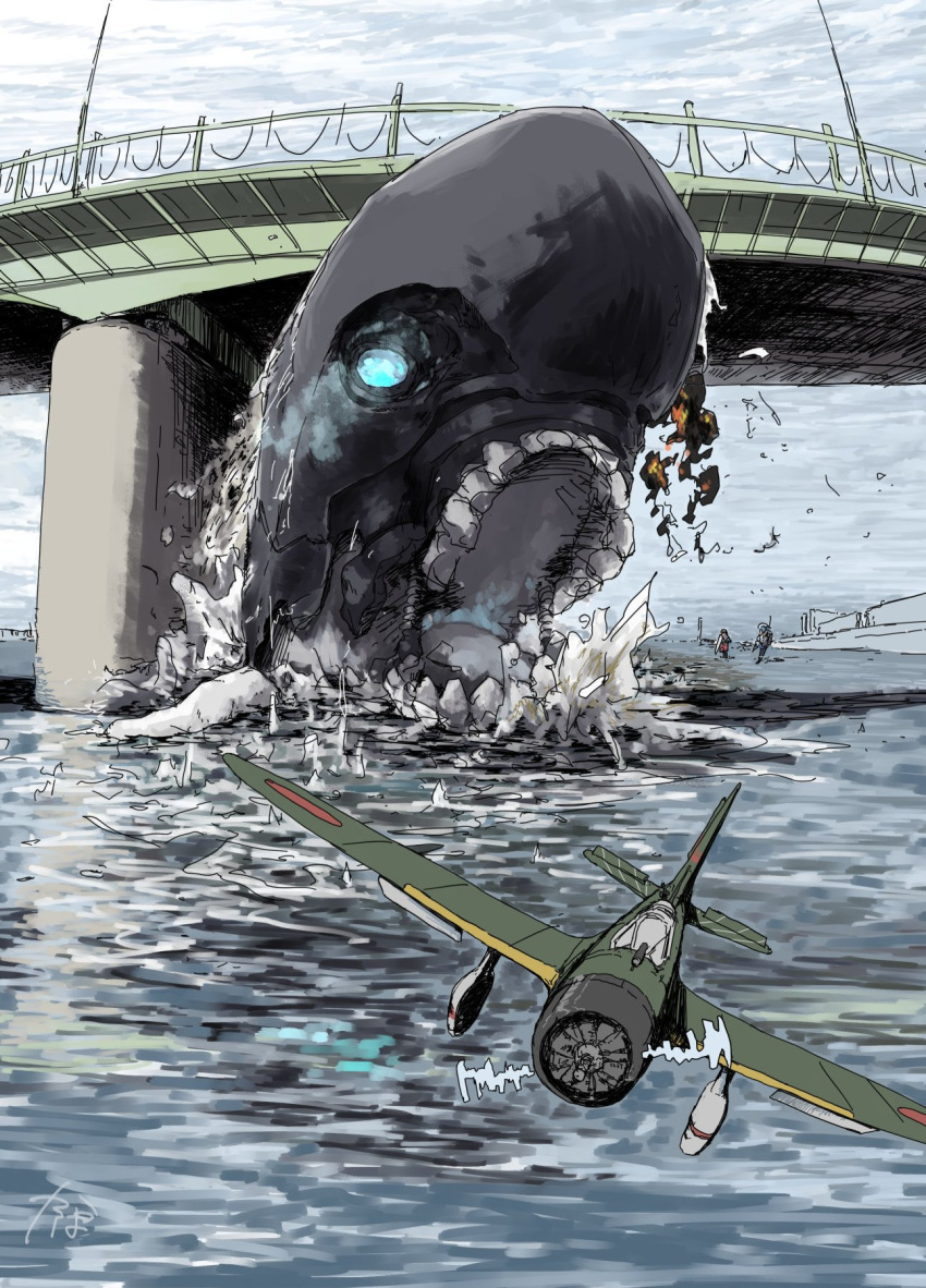 Safebooru - 2girls abyssal ship aircraft airplane bomber bridge d3a ...