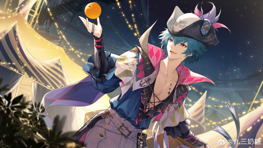 Safebooru - 1boy absurdres blue hair blue shirt brant (wuthering waves) chinese commentary ...