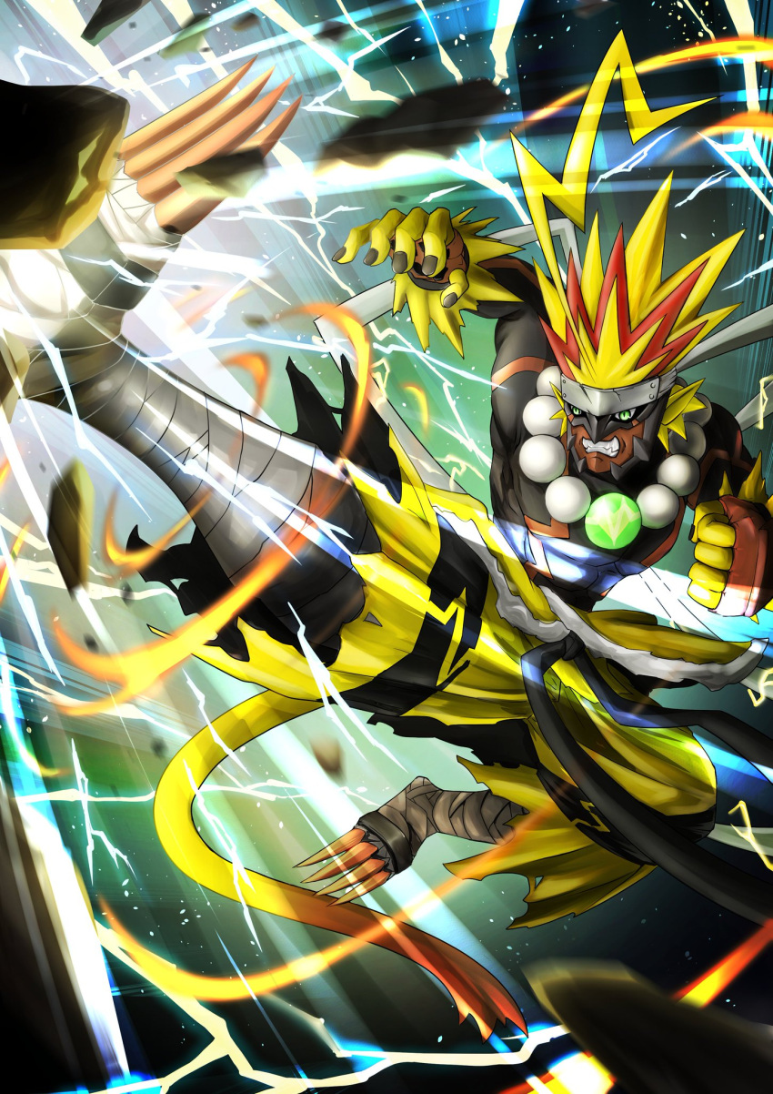 Safebooru - 1boy bandaged foot bandages bead necklace beads black skin blonde hair boutmon ...