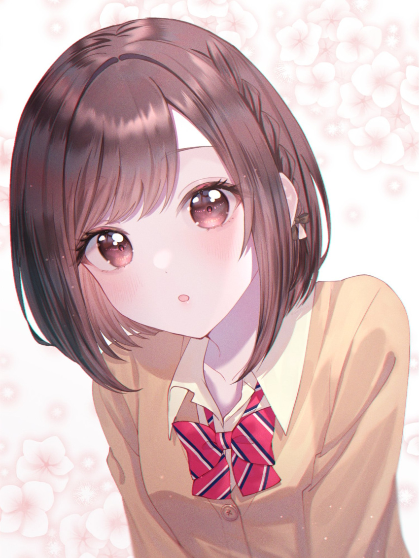 Safebooru 1girl O Blush Bow Bowtie Braid Brown Eyes Brown Hair 0728