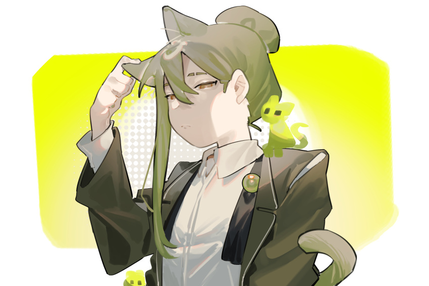 Safebooru - 1boy ascot black ascot brown eyes cat boy collared shirt ...