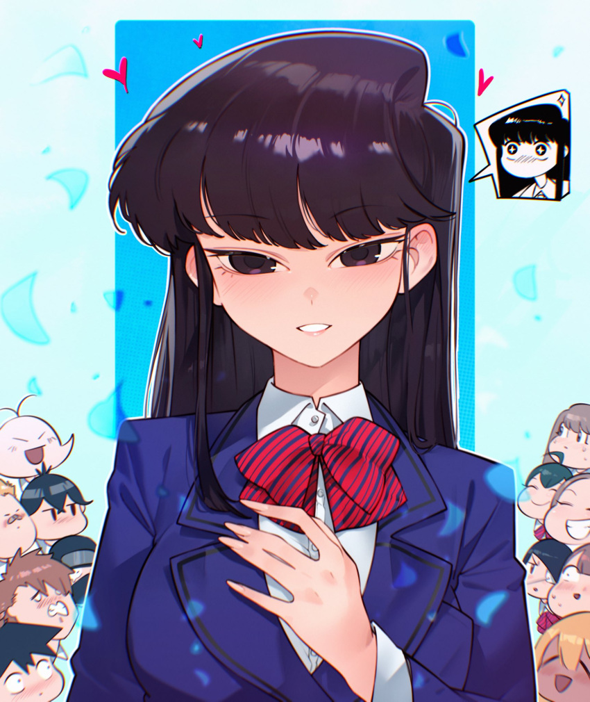 Safebooru - black hair blunt bangs bow bowtie cesar art456 collared shirt highres komi-san wa ...
