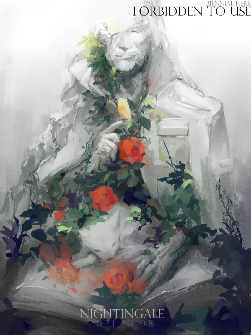 Safebooru - 1boy bird bird on hand book broken statue closed eyes dated ...