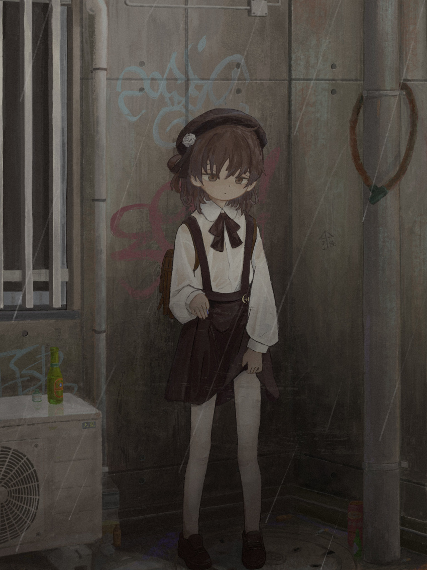 Safebooru - 1girl absurdres beret black hat black shoes black skirt brown eyes brown hair ...