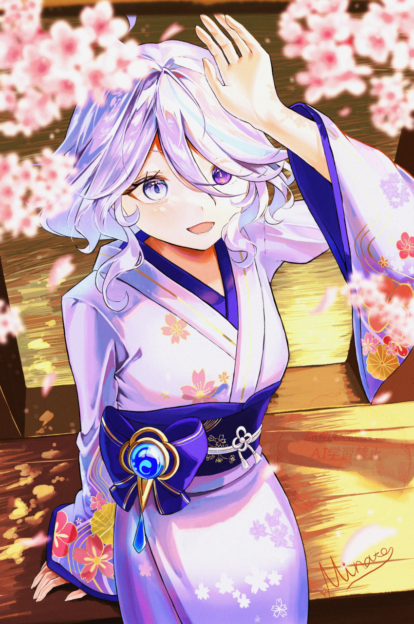 Safebooru - 1girl alternate color blue bow blue eyes blue gemstone blue hair blue kimono blue ...