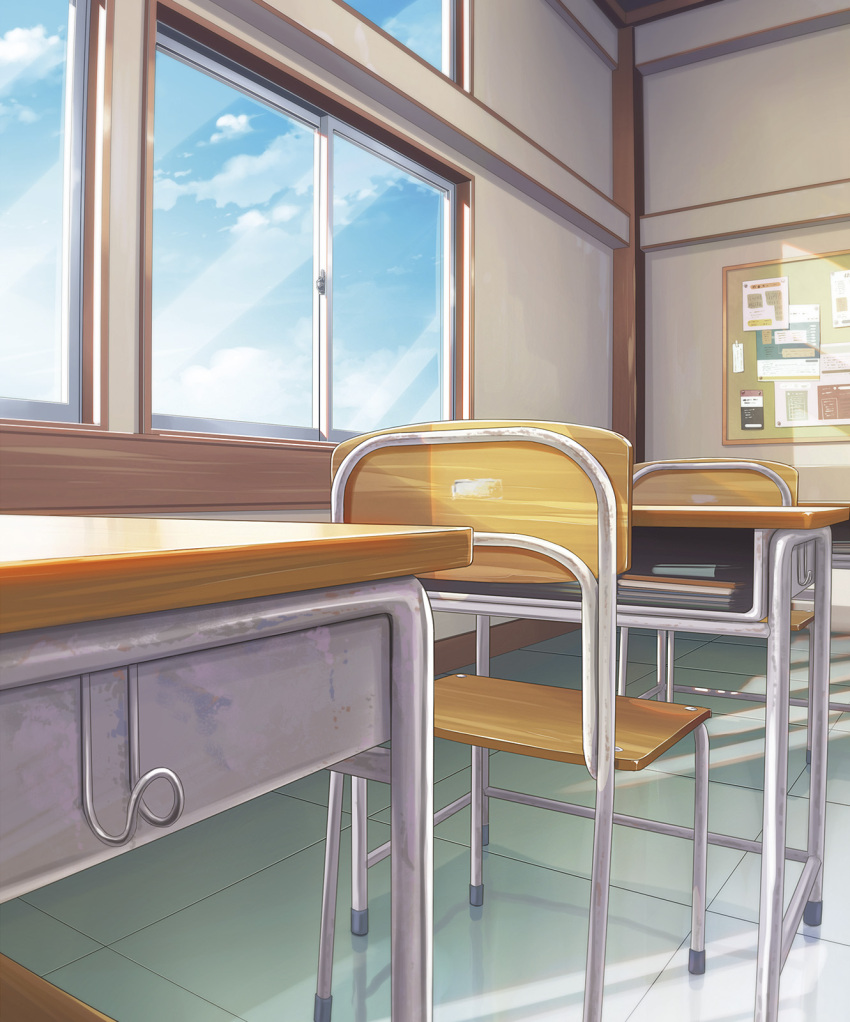 Safebooru - chair classroom desk highres indoors isobe toast no humans ...