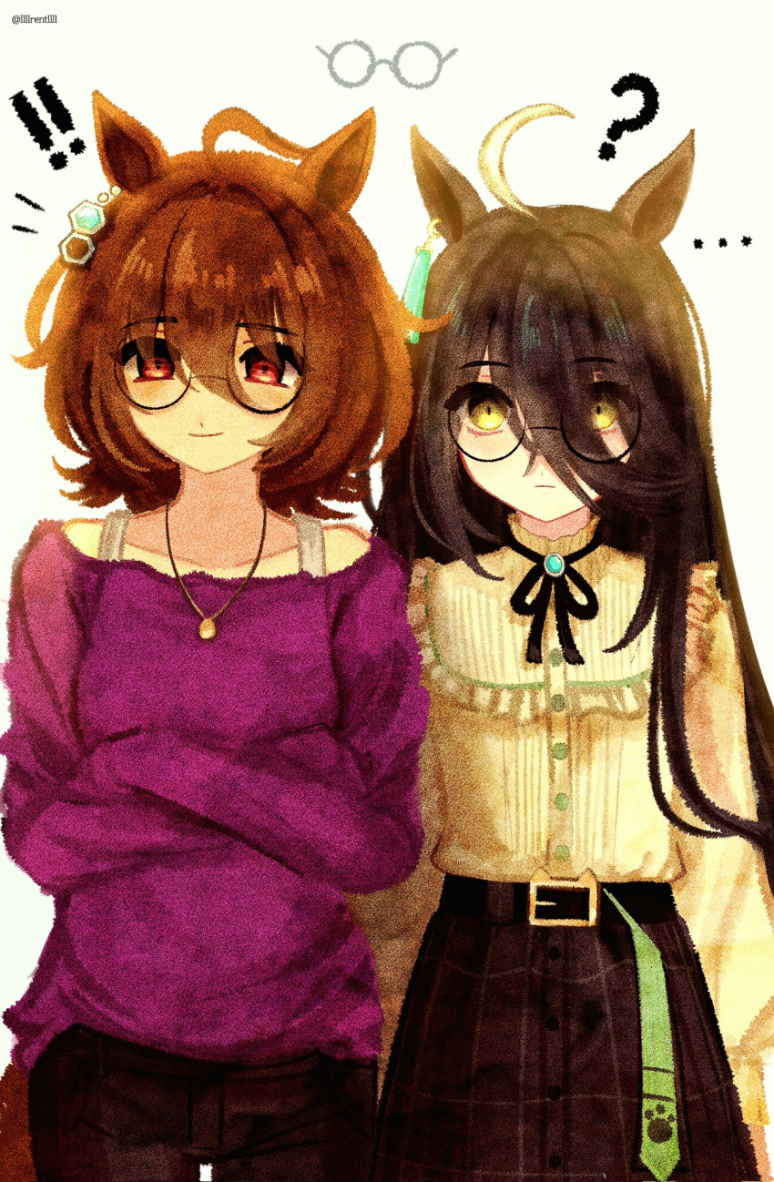 Safebooru - ! !! 2girls ? agnes tachyon (umamusume) ahoge animal ears bare shoulders belt black ...