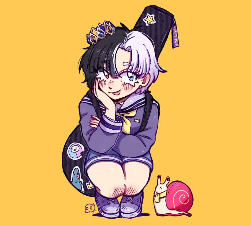 Safebooru - 1girl :p absurdres black hair blue eyes blush character ...