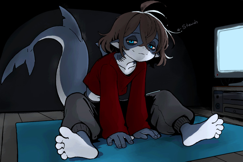 Safebooru - barefoot blue eyes blue skin colored skin feet fins fish ...