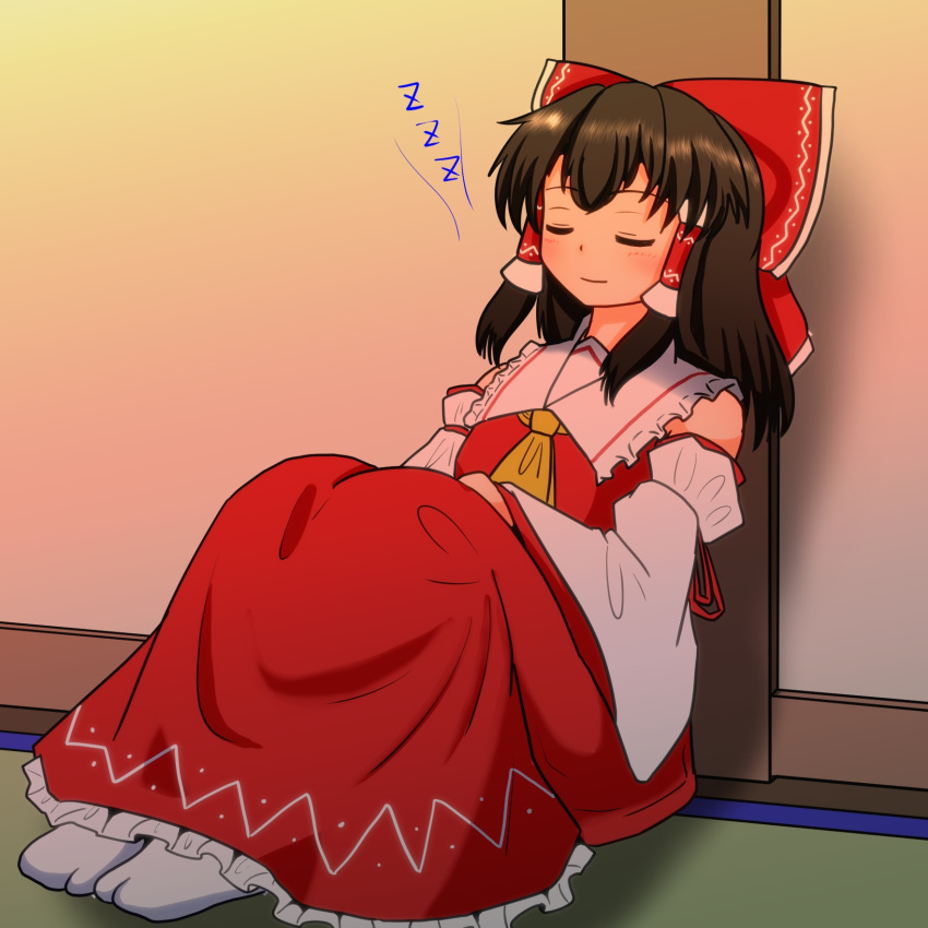Safebooru 1girl Against Wall Ascot Bow Brown Hair Closed Eyes Closed 2581