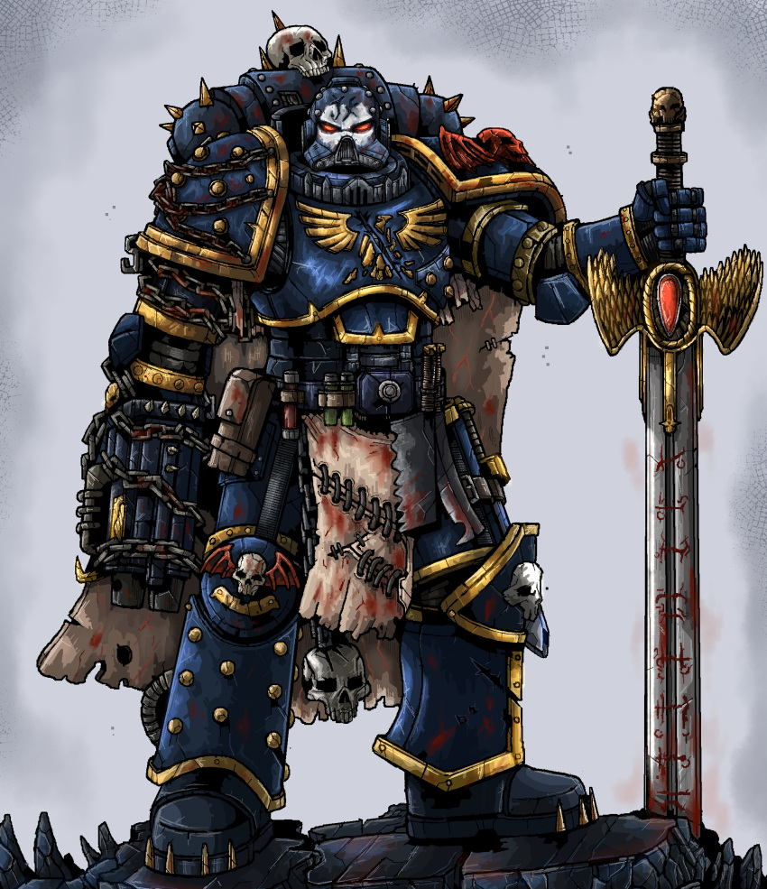 Safebooru - 1boy absurdres adeptus astartes armor blue armor bolter ...
