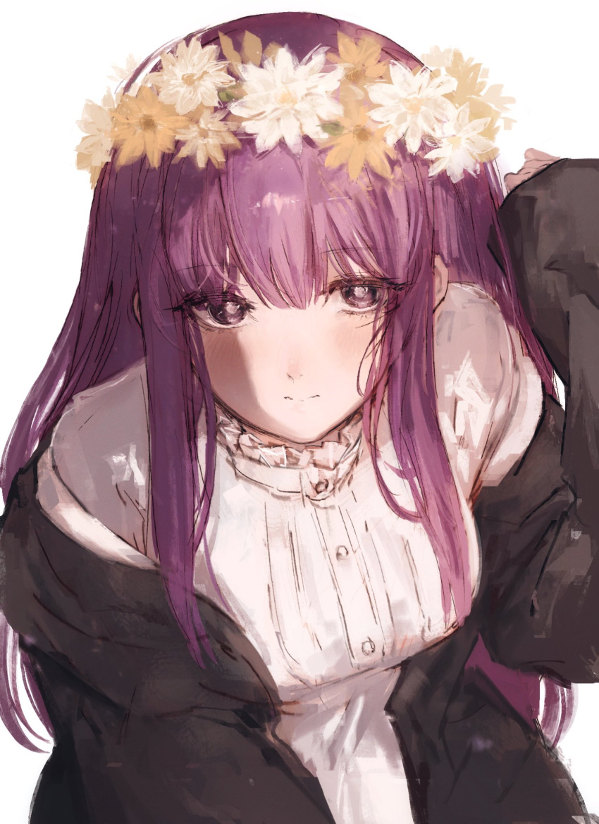 Safebooru - 1girl black coat blunt bangs closed mouth coat dress fern (sousou no frieren) head ...