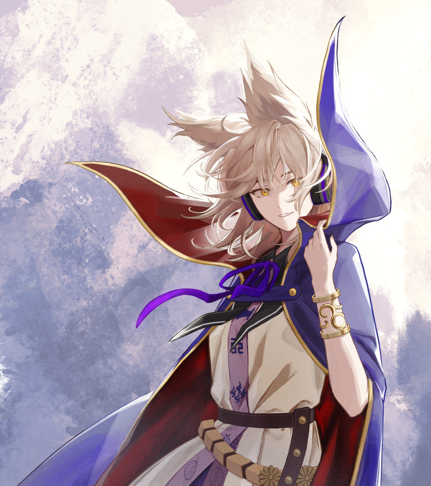 Safebooru - 1girl absurdres belt black belt blonde hair blue ribbon bracelet cape collared cape ...