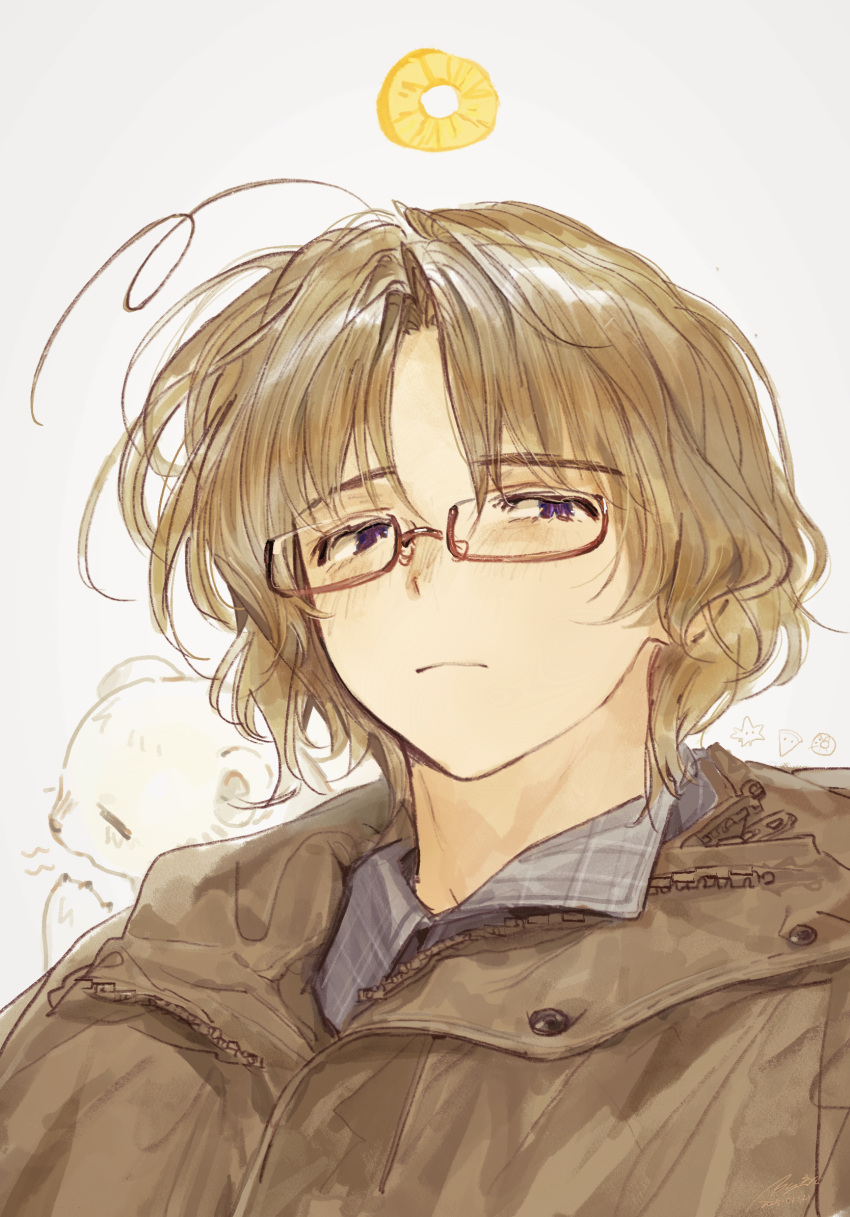 Safebooru - 1boy ahoge axis powers hetalia bear blue shirt blush brown hair brown jacket canada ...