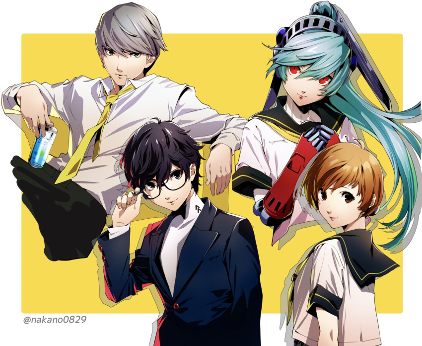 Safebooru - 2boys 2girls amamiya ren black hair blue hair brown eyes brown hair closed mouth ...