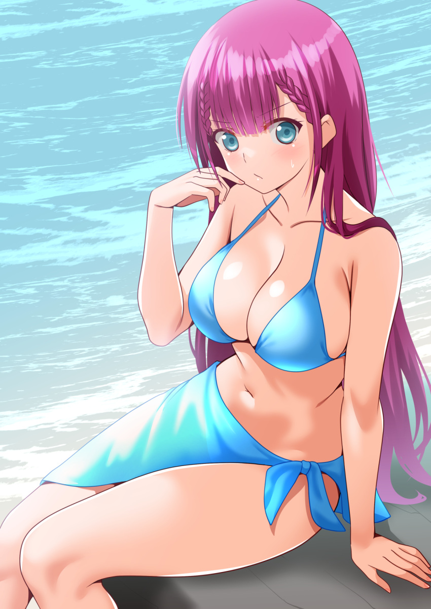 Safebooru - beach bikini blue bikini blue eyes blush bokutachi wa benkyou ga dekinai bound bound ...
