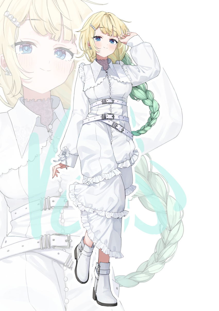 Safebooru - 1girl absurdres aizawa ema alternate costume belt blonde hair blue eyes braid ...