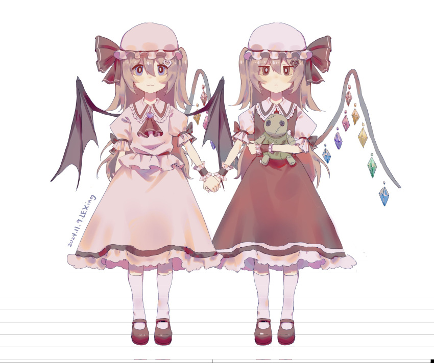 Safebooru - 2girls :c ascot bat wings blue eyes brown hair closed mouth ...