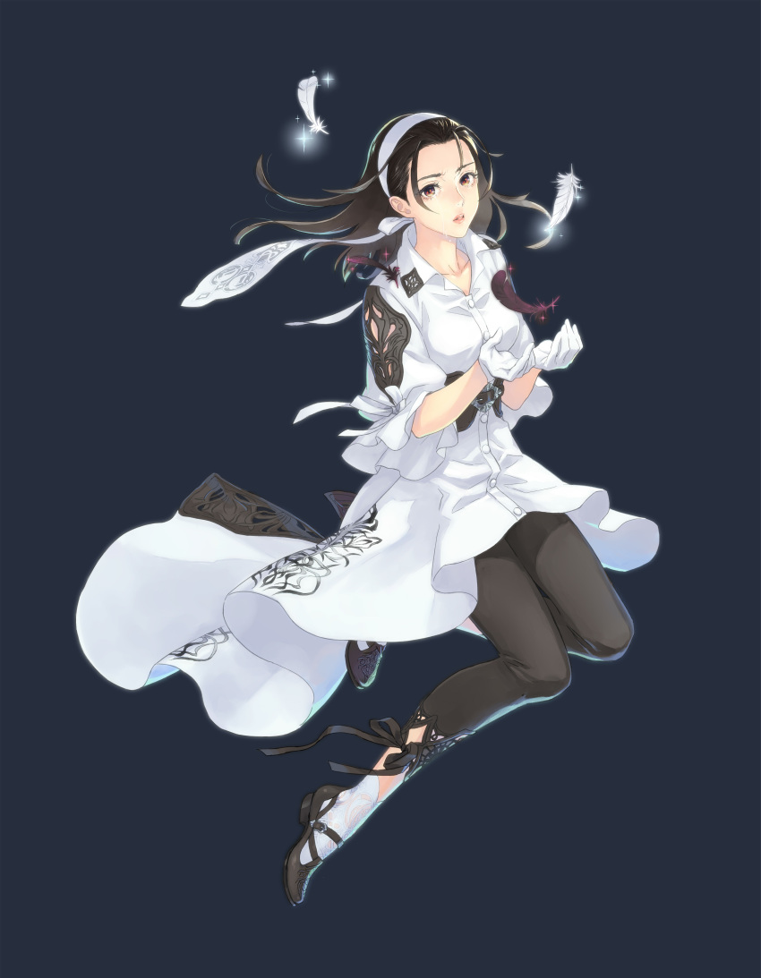 Safebooru - 1girl absurdres black pants blue background brown eyes brown hair crying dress ...