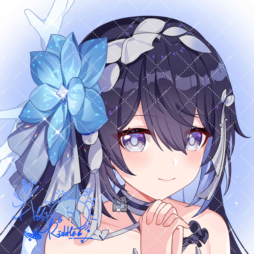 Safebooru - 1girl abby riddle absurdres artist logo bare shoulders blue ...