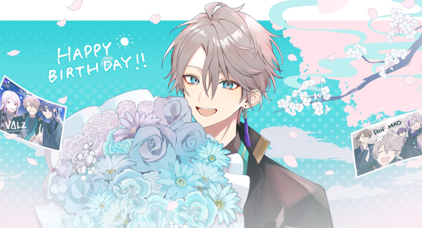 Safebooru - 1boy :d ahoge baby's-breath black haori blue eyes blue ...