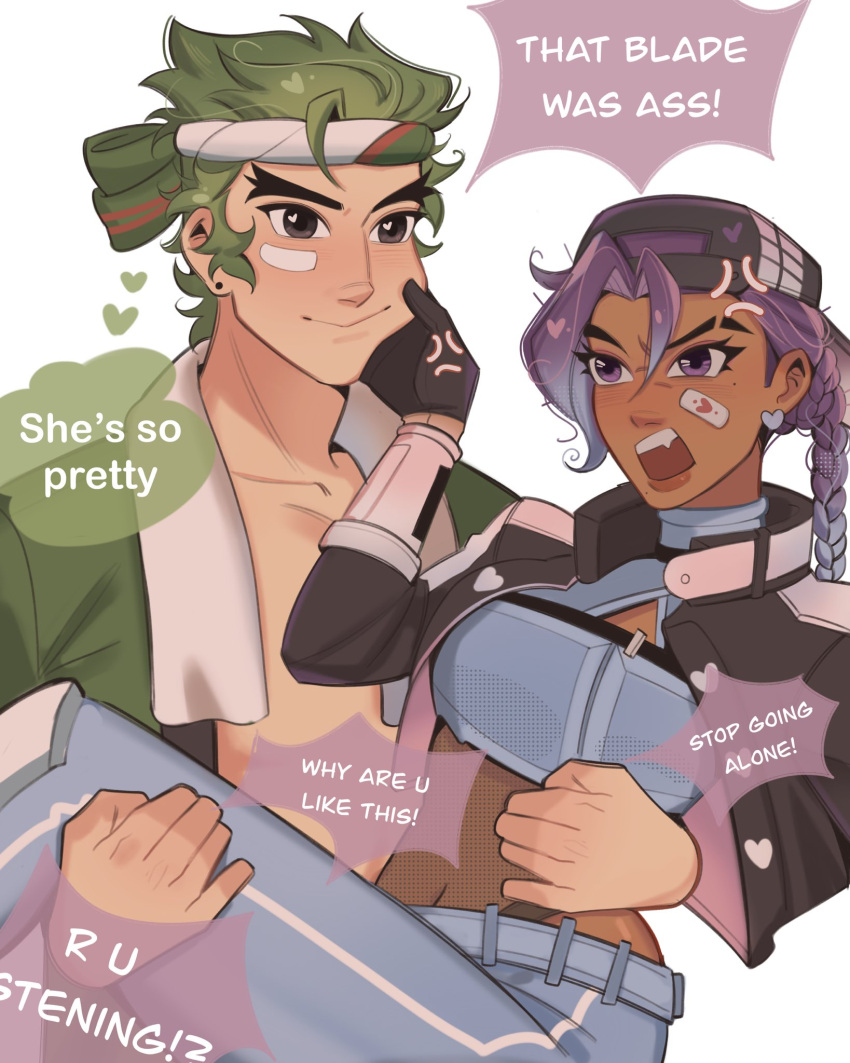 Safebooru - 1boy 1girl anger vein angry arguing backwards hat bandaid bandaid on face baseball ...