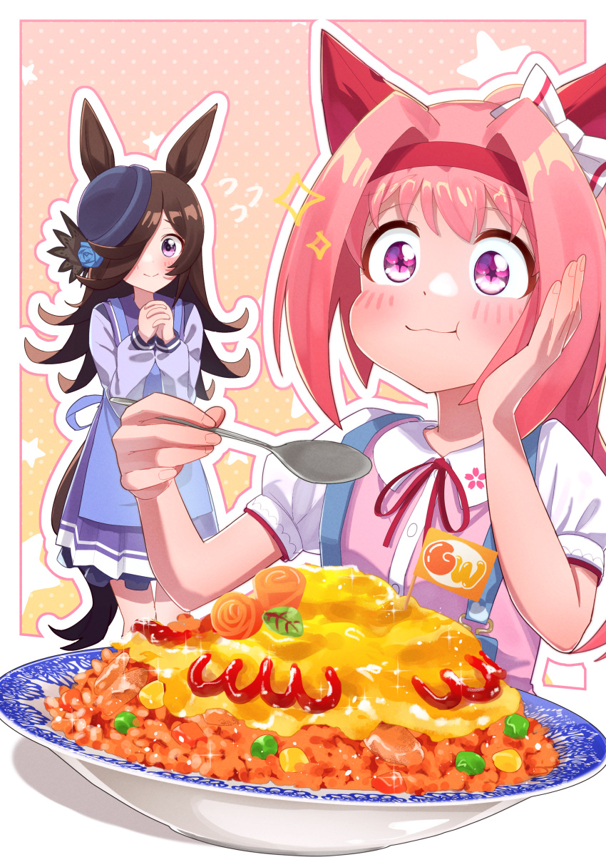 Safebooru - 2girls absurdres animal ears apron blush bow bowl brown hair commentary request ear ...