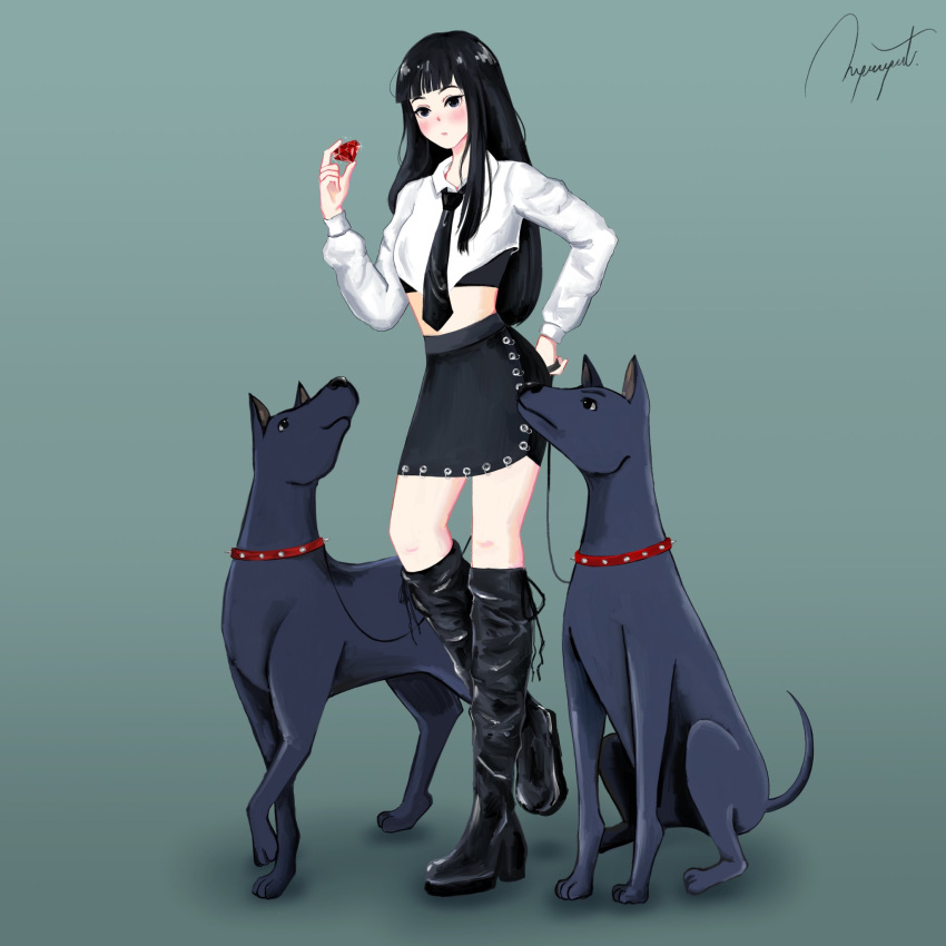 Safebooru - 1girl animal black boots black hair black necktie black ...